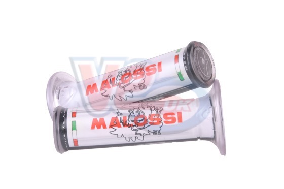 WHITE HANDLEBAR GRIPS WITH MALOSSI TRIBAL LOGO - VE UK
