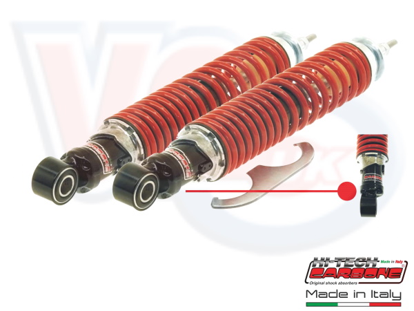 REAR DAMPERS – PAIR- CARBONE RED & BLACK – VESPA GT-GTS – VE UK